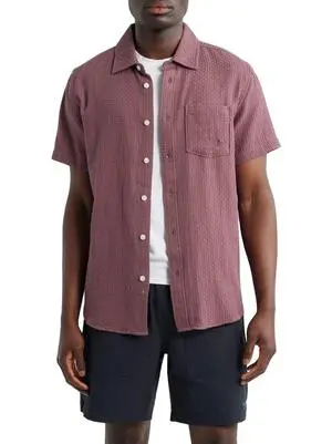 DARK SEAS Textured Short Sleeve Cotton Button-up Shirt - Rose
