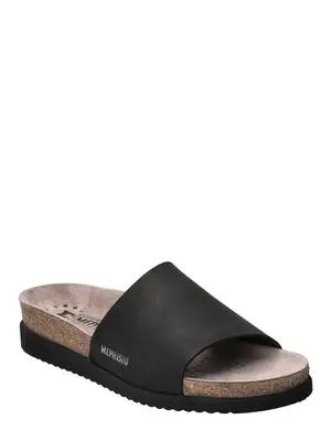 Mephisto Hanik Slide Sandal - Black Nubuck Leather