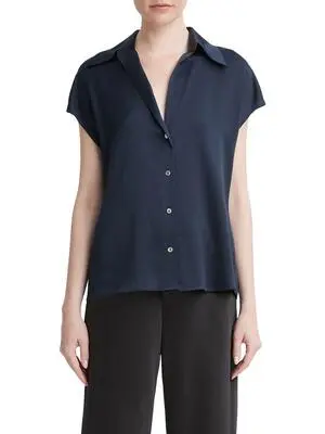 Vince Cap Sleeve Silk Button-up Shirt - Coastal