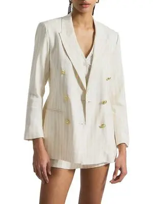 Derek Lam 10 Crosby Walter Stripe Double Breasted Linen-blend Jacket - Sand/ White