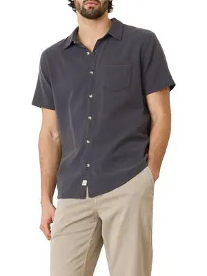 Marine Layer Classic Solid Short Sleeve Stretch Cotton Selvage Button-up Shirt - India Ink