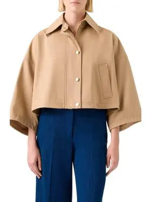 Akris Water Repellent Cotton Gabardine Crop Car Coat - Beige
