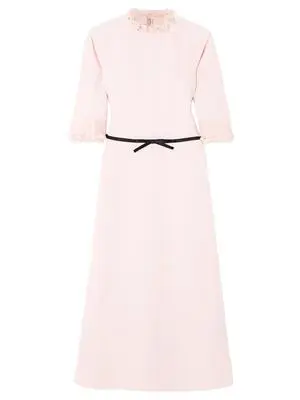 Valentino Garavani Belted Plissé Chiffon-trimmed Crepe Midi Dress - Pink