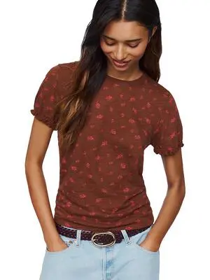 PILCRO Bennie Cotton Puff Sleeve T-shirt - Brown Pattern