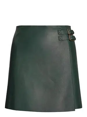 Ralph Lauren Leather Wrap Miniskirt With Double Buckle Detail - Green