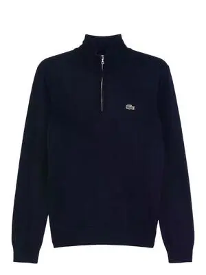 Lacoste High Zipped Neck Plain Sweater - Blue