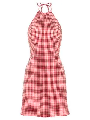 Hunza G Gingham Seersucker Halterneck Mini Dress - Red Gingham