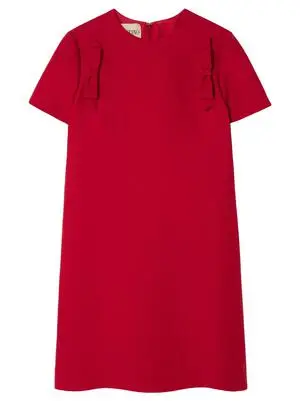 Valentino Garavani Bow-embellished Wool And Silk-blend Mini Dress - Red