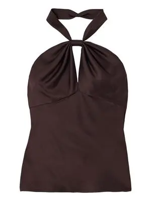 TOM FORD Cutout Satin-crepe Halterneck Top - Brown