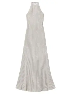 TOM FORD Metallic Ribbed-knit Halterneck Maxi Dress - Silver