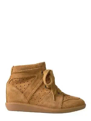 Isabel Marant Bobby Perforated Suede Wedge Sneakers Brown