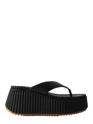 Chloé Nama Leather Platform Flip Flops - Black