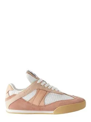 Chloé Kick Leather And Suede-trimmed Mesh Sneakers - Orange