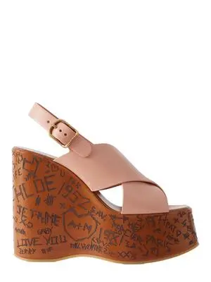 Chloé Maxime Leather Wedge Sandals - Pink