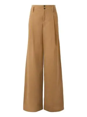 Chloé Pleated Straight-leg Cotton-canvas Pants - Brown