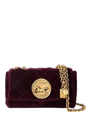 Chloé Heritage Small Embellished Quilted Velvet Shoulder Bag - Burgundy
