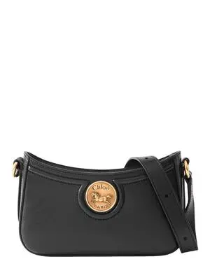 Chloé Textured-leather Shoulder Bag With Horse Medal - Black