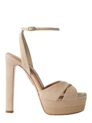 AQUAZZURA Divine Plateau 130 Suede Platform Sandals Beige