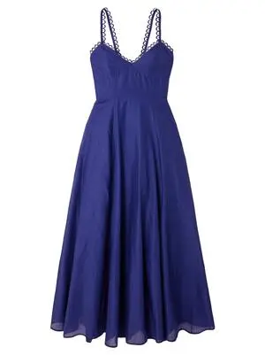 Charo Ruiz Ibiza Iraso Guipure Lace-trimmed Cotton-blend Voile Midi Dress - Blue