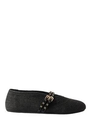 Alaïa Leather-trimmed Raffia Ballet Flats - Black