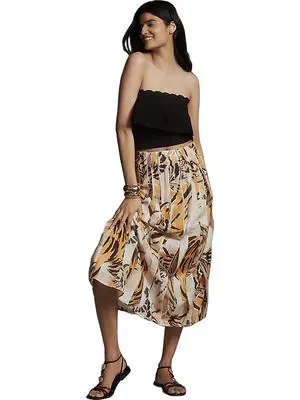 Maeve Graphic Tiger Piped Midi Skirt Orange Pattern