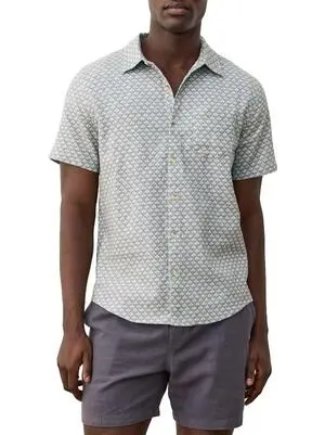 Marine Layer Classic Leaf Print Short Sleeve Stretch Cotton Selvage Button-up Shirt - Aqua Agave Print