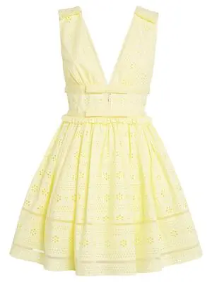 SELF-PORTRAIT Broderie Anglaise Bow Mini Dress - Yellow
