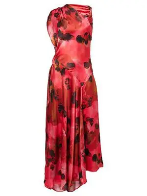 Victoria Beckham Draped Sleeveless Silk Midi Dress Raspberry