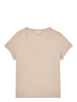 REISS Luna V-neck Cotton-jersey T-shirt - Camel
