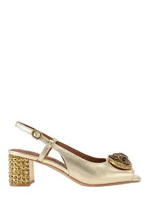 KURT GEIGER Metallic Leather Block-Heel Slingback Sandals