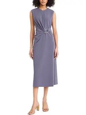 LUXELY Ruched Midi Dress - Gray Stone