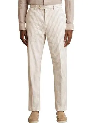 REISS Easton Striped Seersucker Trousers - Off White/taupe
