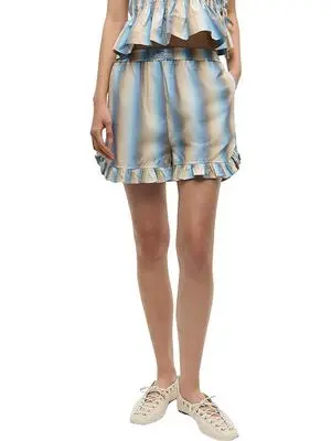 GANNI Striped Ruffled Shorts - Multicolour