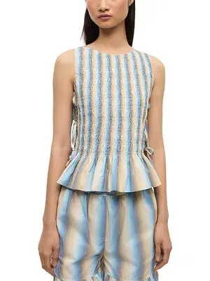 GANNI Striped Smocked Tie Top - Multicolour