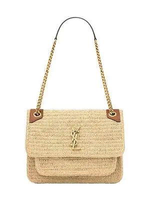Saint Laurent Niki Medium Handbag - Natural/brick Raffia