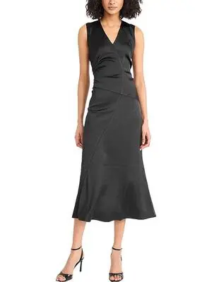 LUXELY Satin Ruched Midi Dress - Meteorite