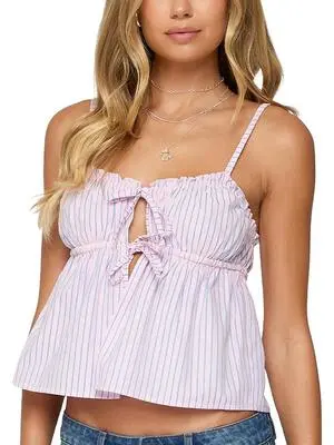 EDIKTED Avenly Striped Tie-front Babydoll Top - Pink