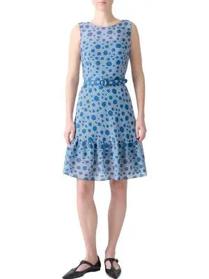 Akris Stripe Dot Seersucker Dress - Cream-medium Blue