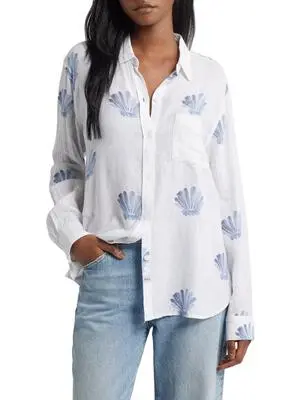Rails Charli Seashell Print Linen Blend Shirt - Blue Seashells