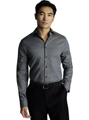 CHARLES TYRWHITT Non-iron Stretch Texture Circle Shirt Charcoal