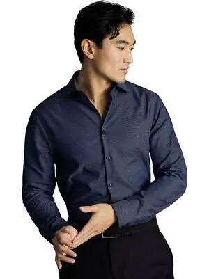 CHARLES TYRWHITT Non-iron Stretch Texture Circle Shirt Royal Blue