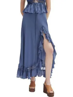 Bardot Amari Lace & Ruffle Maxi Skirt - Dusty Blue