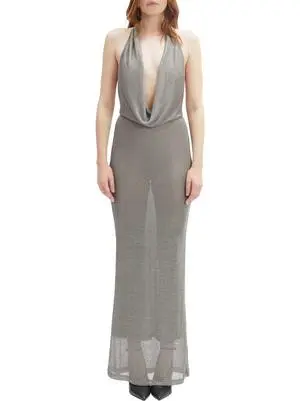 Bardot Nola Metallic Knit Halter Maxi Dress - Silver