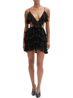 Bardot Ilara Ruffle Pleated Cutout Minidress - Black