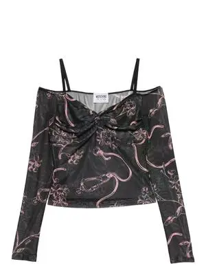 Moschino Floral-print Tulle Blouse - Black