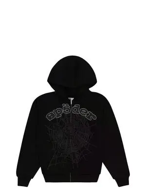 SP5DER Og Web V2 Rhinestone Zip-up Hoodie - Black