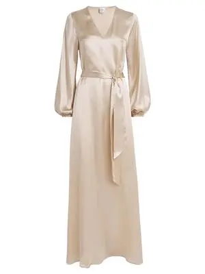Eleventy Silk Long-sleeve Maxi Dress - Beige