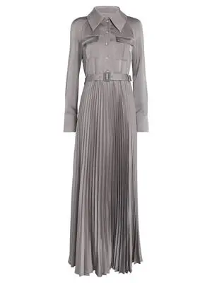 SELF-PORTRAIT Pleated Maxi Shirt Dress - Grey