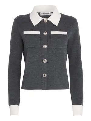 SELF-PORTRAIT Contrast-collar Cardigan - Grey