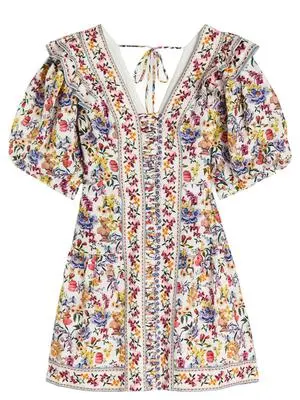 FARM RIO Printed Linen-Blend Mini Dress